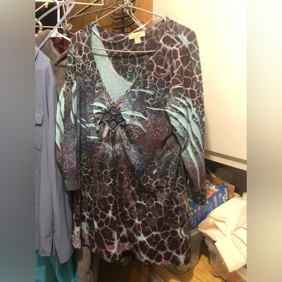 ONE WORLD | Tops | One World Sublimation Beaded Blouse 696 3 Or 25 ...